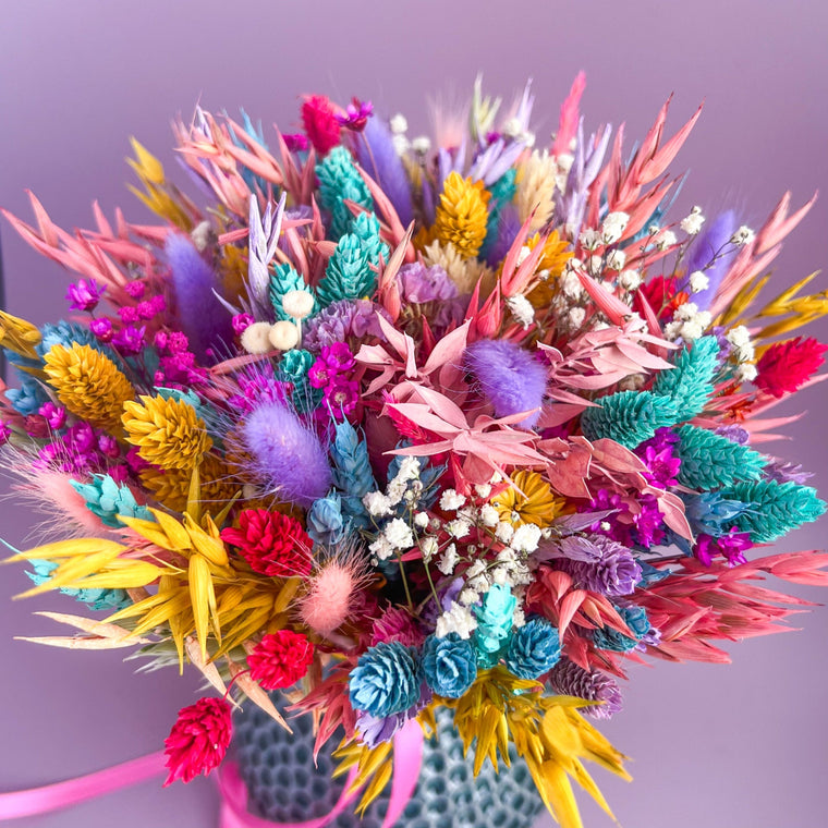 Rainbow Dried Flower Wedding Bouquets for Brides, Bridesmaids & Flower ...