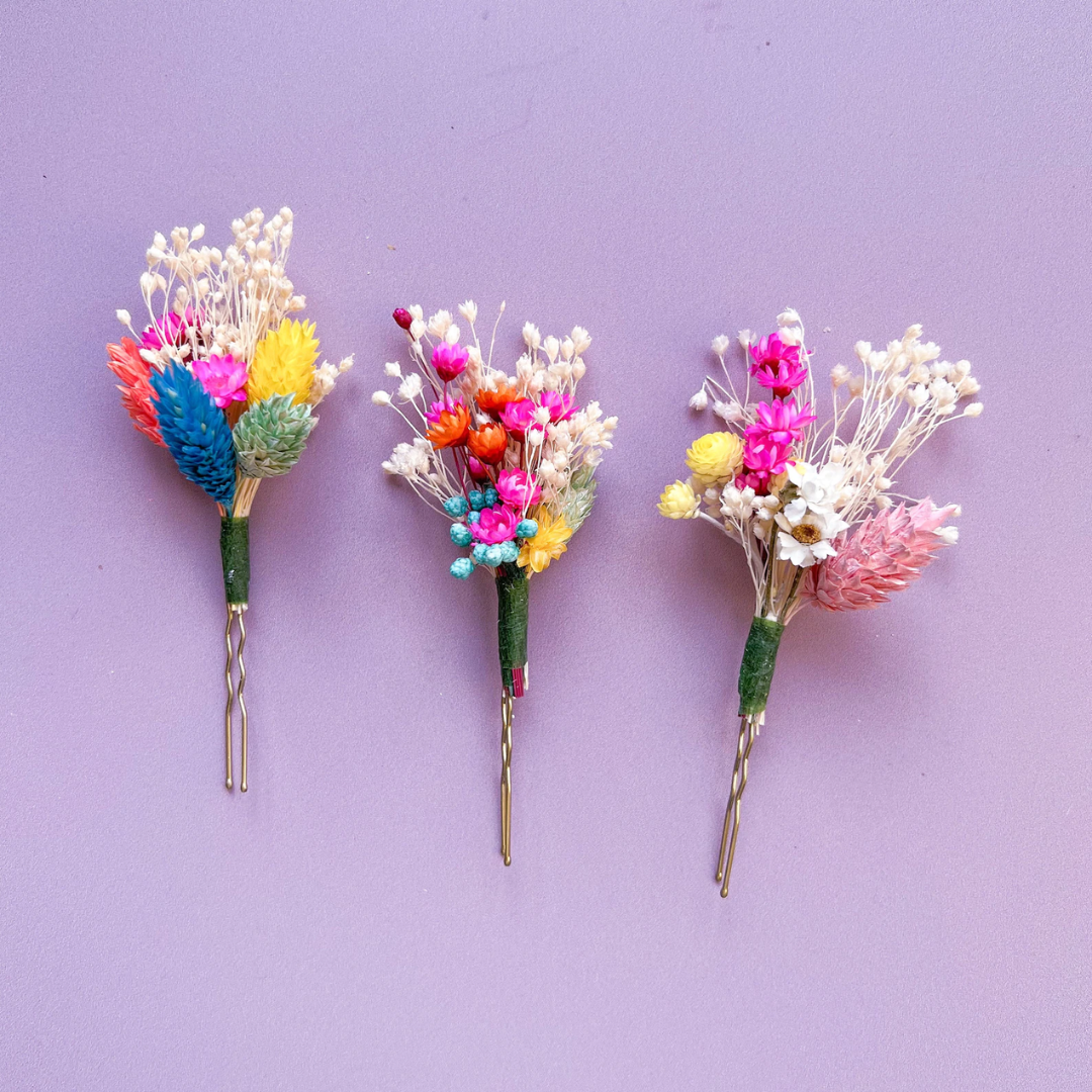 Rainbow Dried Flower Hair Pin – Bubble and Berry