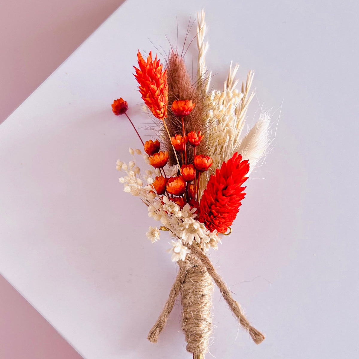 Terracotta Boho Dried Flower Buttonholes – Bubble and Berry